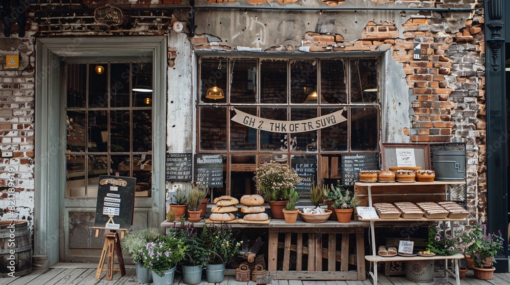 Foto de Charming Rustic Bakery Storefront with Vintage Signage and ...