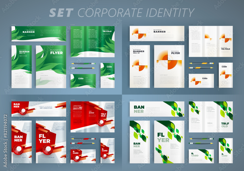 Set Corporate Identity template cover flyer, tri-fold, banner, roll up ...