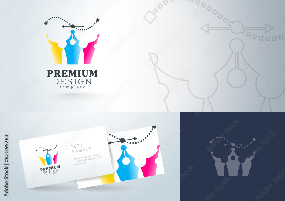 Logo Premium Design. Crown and Quill pen silhouette and curves edit ...