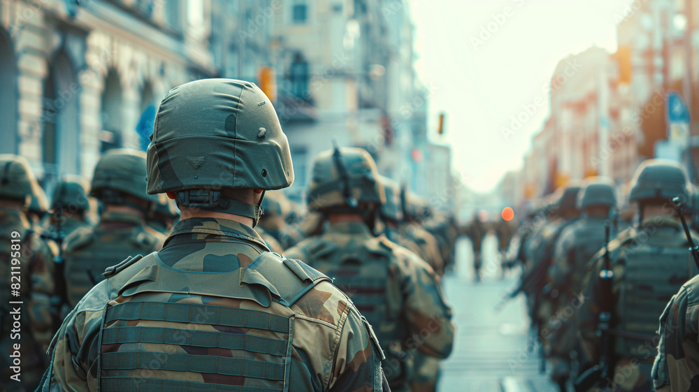 back view of a group of soldiers in military parade Stock Illustration ...
