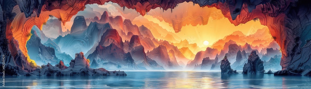 Karst Landscape with underground rivers flat design side view hidden ...