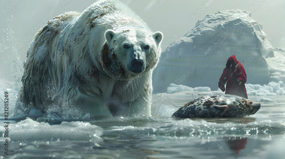 Powerful Polar Bear Hunting Seal on Ice Concept Photo Realistic Image ...