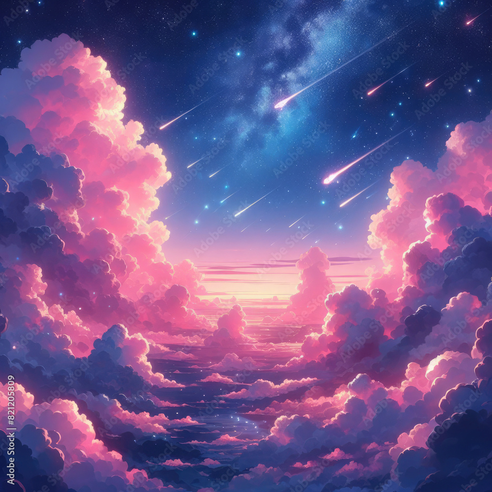 Generative AI, the Beautiful sight of a meteor shower on a beautiful ...