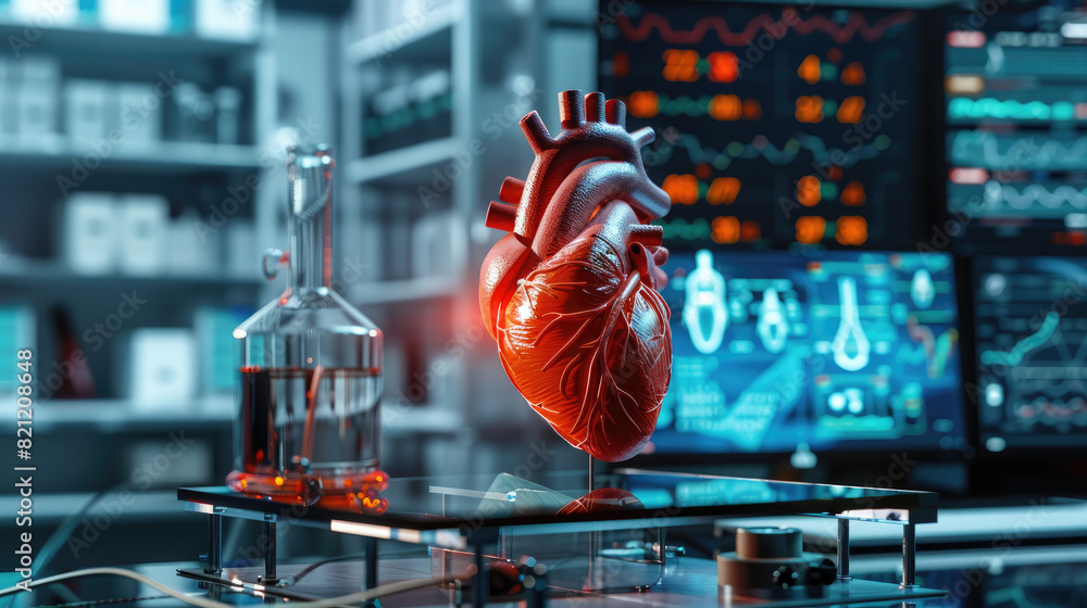 3D printed human heart model in a lab setting with technological ...