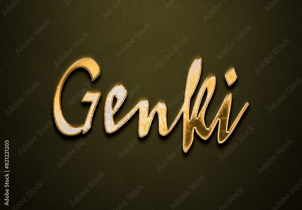 Old gold text effect of Japanese name Genki with 3D glossy style Mockup ...