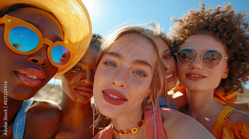 Group of friends with different skin tones taking a group photo Stock ...
