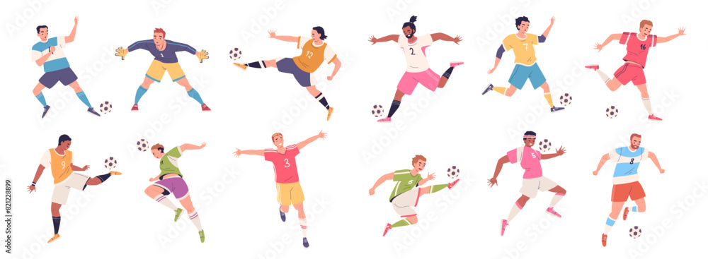 Soccer players poses. Professional football player dynamic pose ...