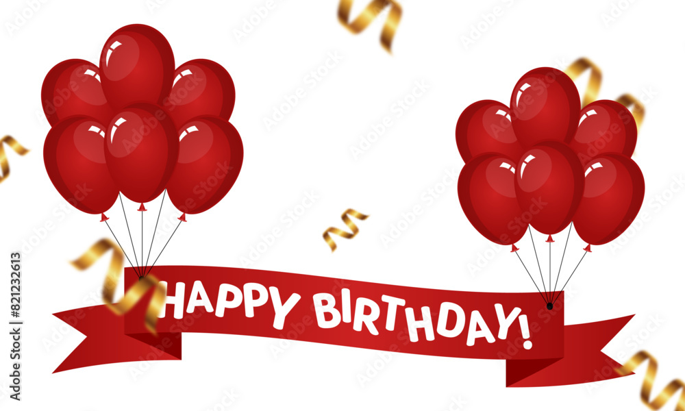 Happy birthday red ribbon background with bunch of red balloons. Stock ...
