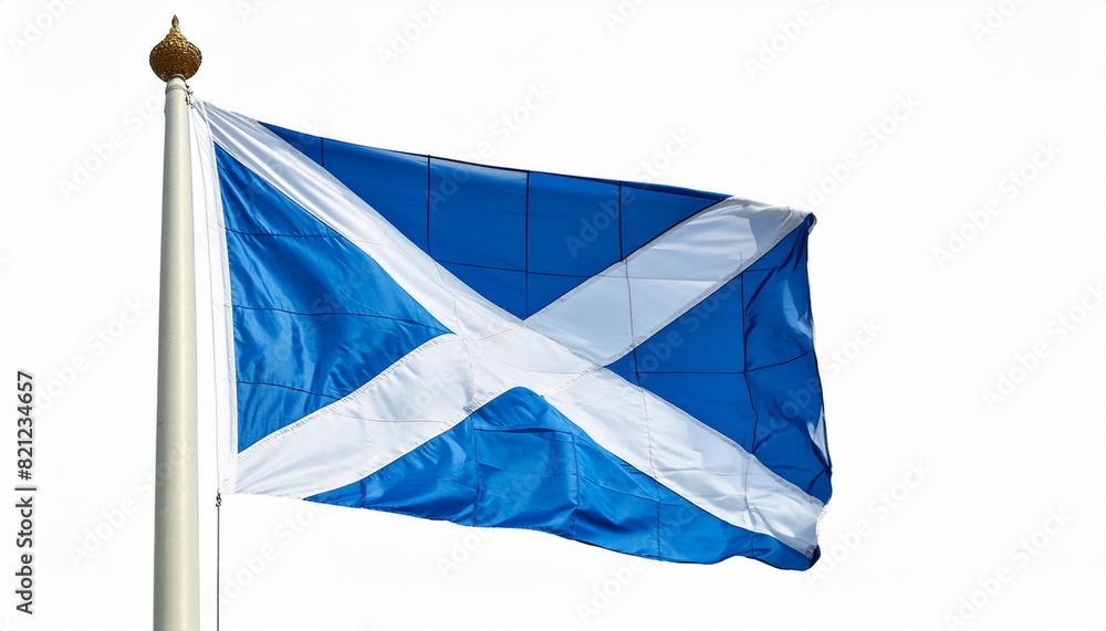 scottish flag saint andrews flag on a pole waving in the wind isolated ...