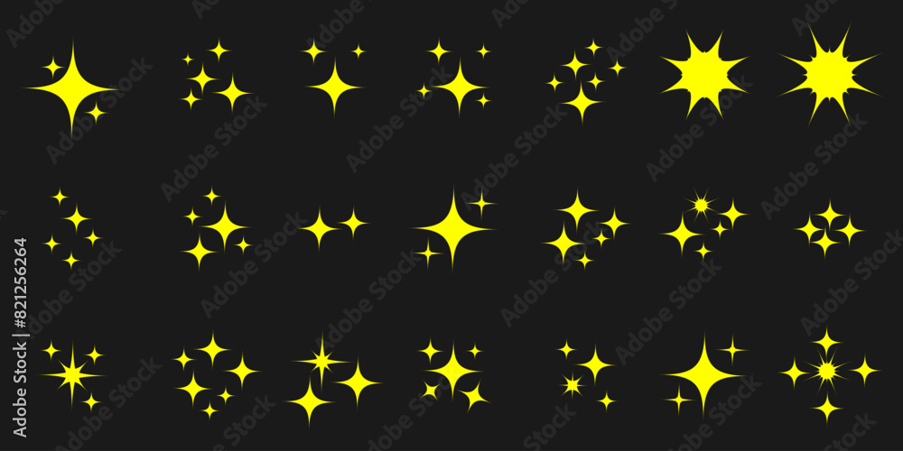 Twinkling stars. Sparkle star icons. Minimalist silhouette stars icon, twinkle star shape ...