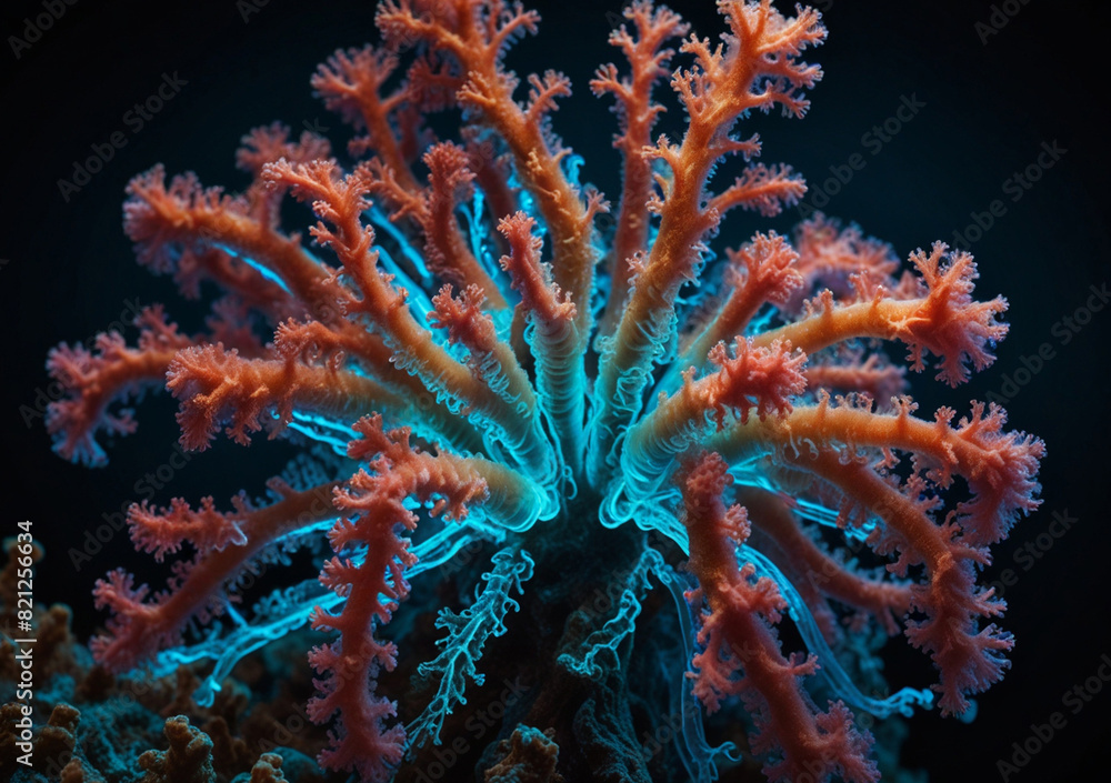 Art photography of an alien like bioluminescent coral with swirly ...