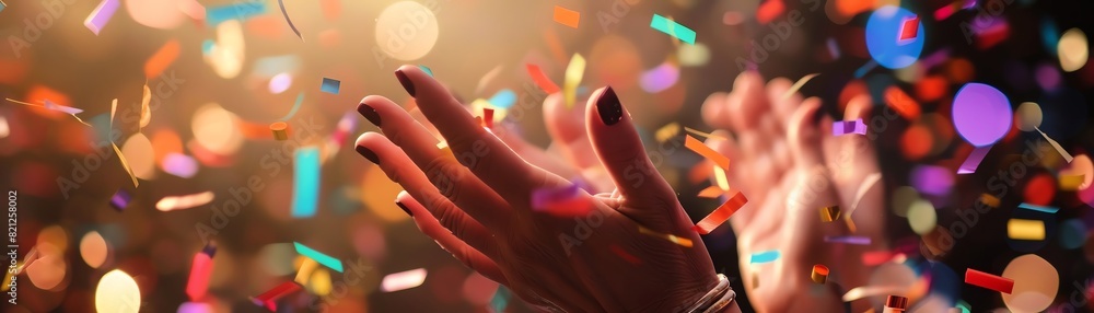 Hands clapping with confetti falling, illustrating a celebratory ...