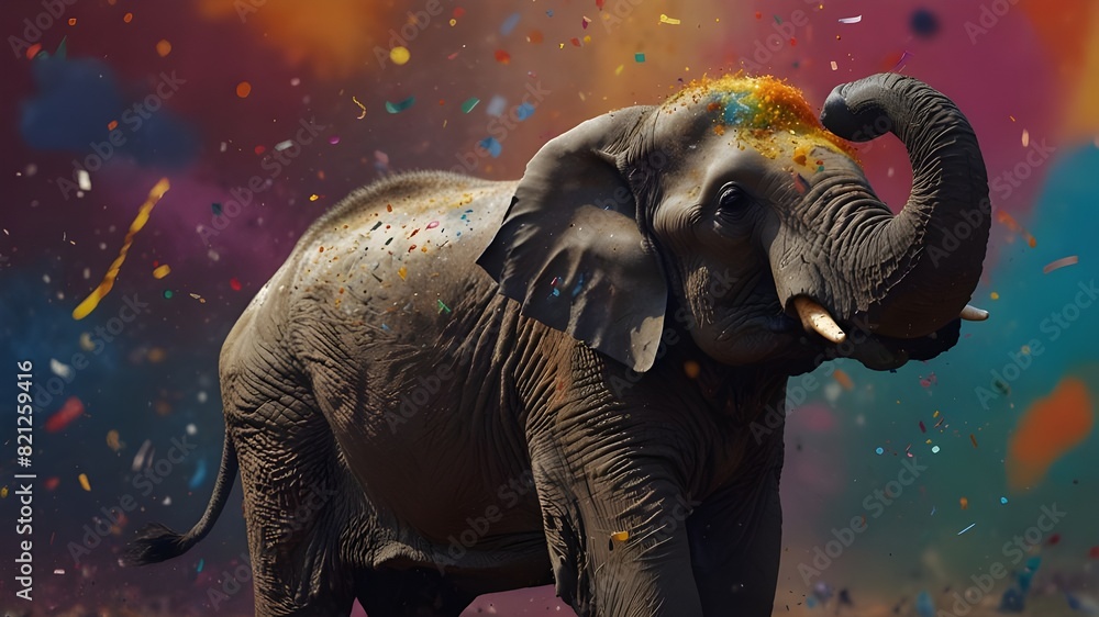 Pop art with bold colors of An elephant celebrating a victory with ...
