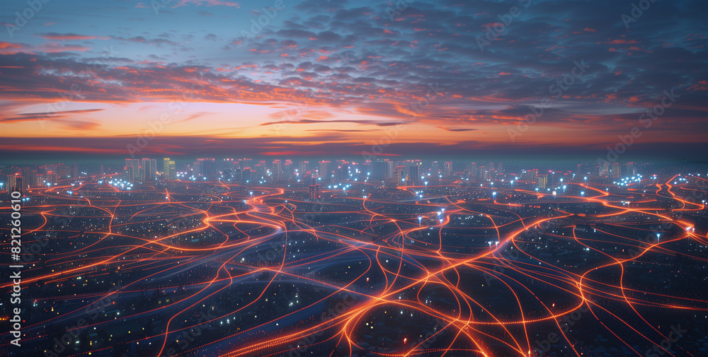 Dynamic depiction of energy flow within an electric grid, visualized as ...