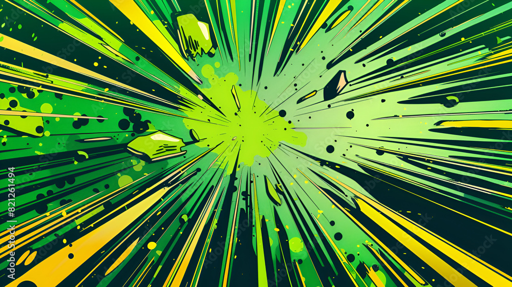 the comic book explosion icon with splatter in green on the background ...