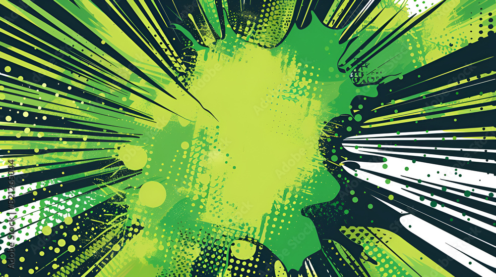 the comic book explosion icon with splatter in green on the background ...
