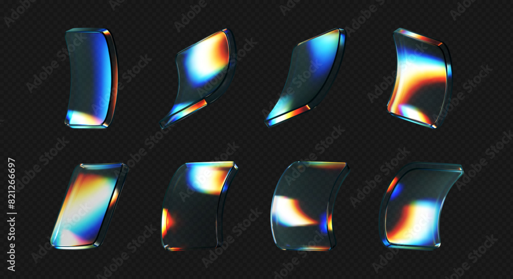 3d deform glass crystal liquid figure set with rainbow reflection light ...