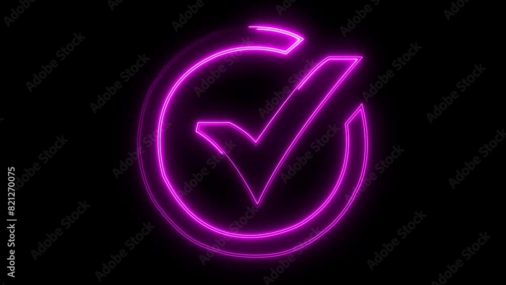 Hand Drawn Green Color Neon Light Tick Sign. Isolated Design Element in ...