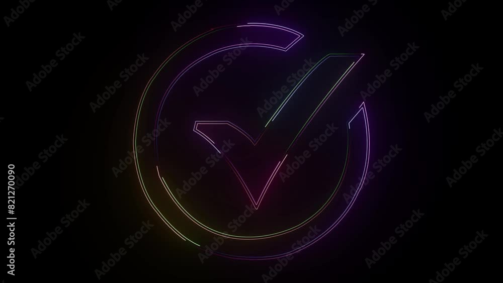 Hand Drawn Green Color Neon Light Tick Sign. Isolated Design Element in ...