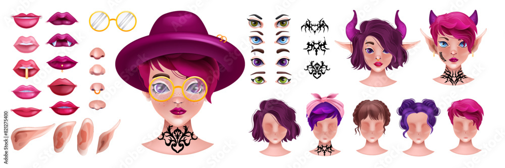 Woman character creator, vector girl customisable avatar builder, young ...