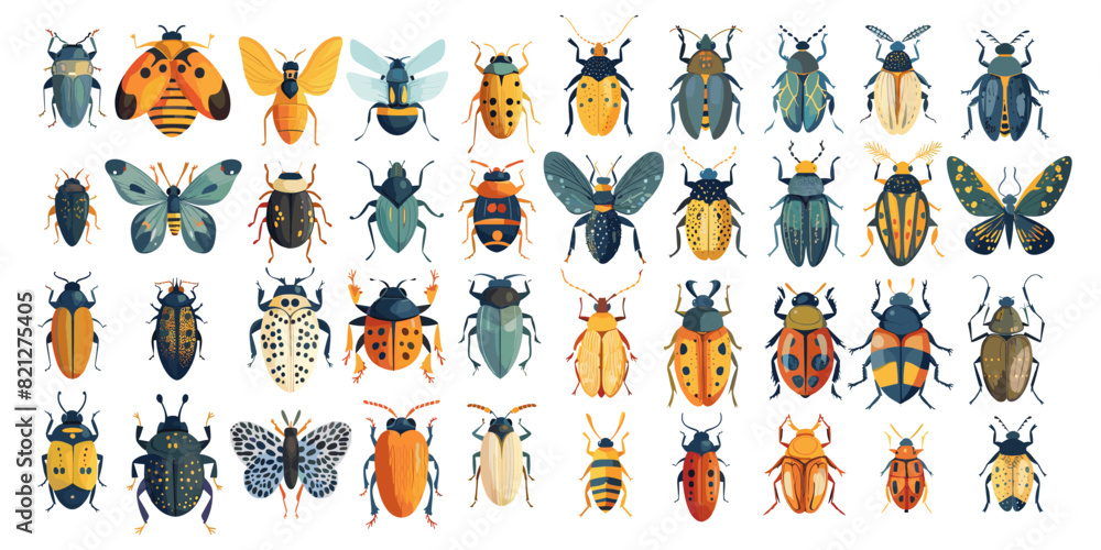 Bugs beetles cartoon vector set. Scarabeus goliaf bombardier may dung ...