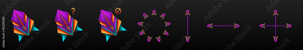 Fantasy Style Custom Gaming Mouse Cursor Icons Set With A Purple Orange And Blue Colour Theme