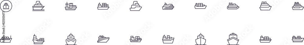 Ship vector symbols drawn with black thin line. Editable stroke. Simple ...