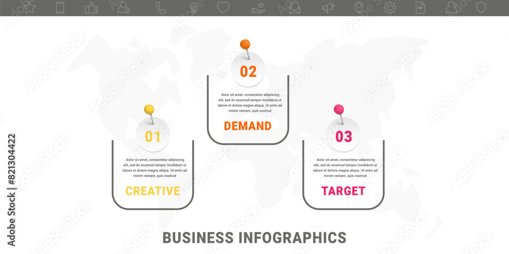 Vector modern infographic flat template pin and circles for diagram ...