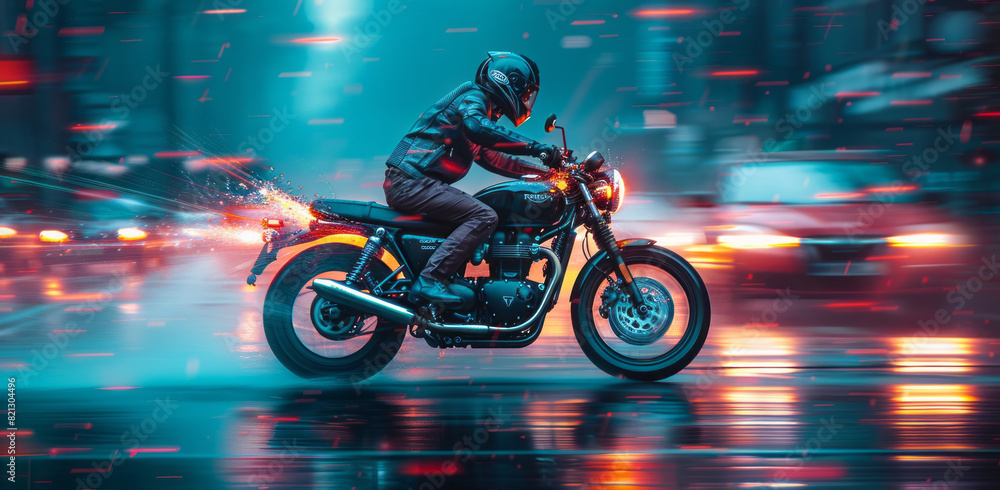 human riding a motorcycle in blurred motion,generative ai Stock Photo ...