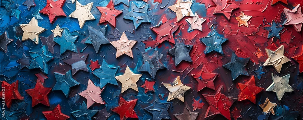 Layered stars in varying sizes and shades of red, white, and blue ...