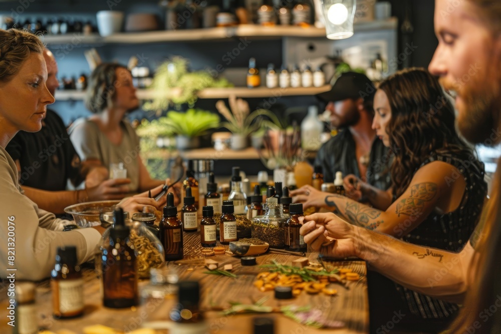Aromatherapy Workshop with Group Blending Essential Oils Surrounded by ...