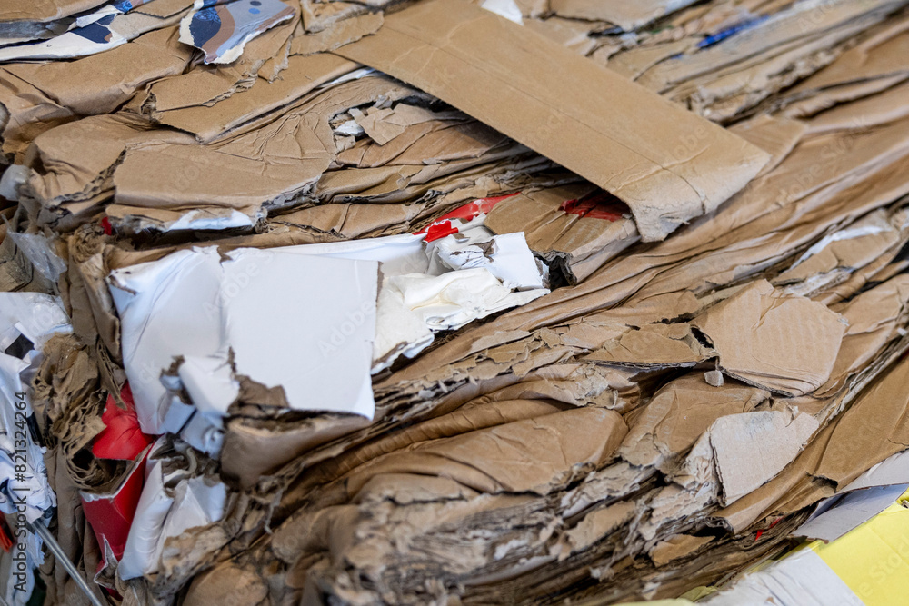 Bales of cardboard and box board with strapping wire ties recycling ...