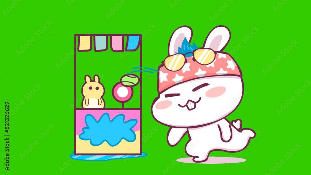 Animated Rabbit Throwing Ball at Funfair Green Screen Stock Video ...