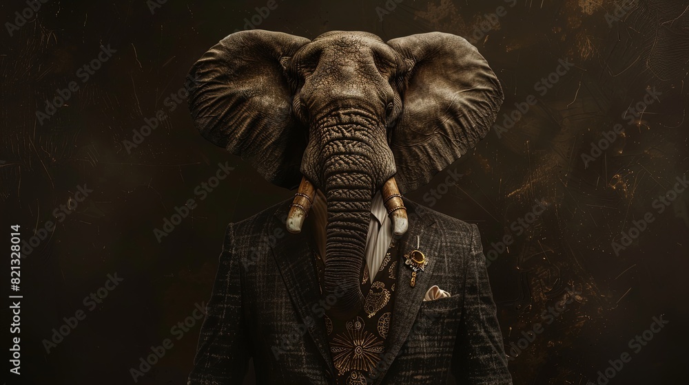Elephant wearing suit with embroidered details and floral tie ...