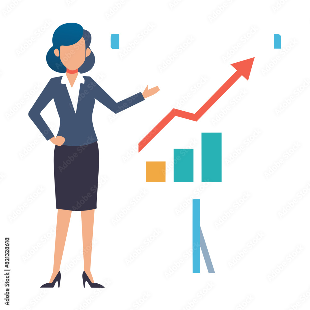 Bussiness woman show the growing up chart graphic in white board white ...
