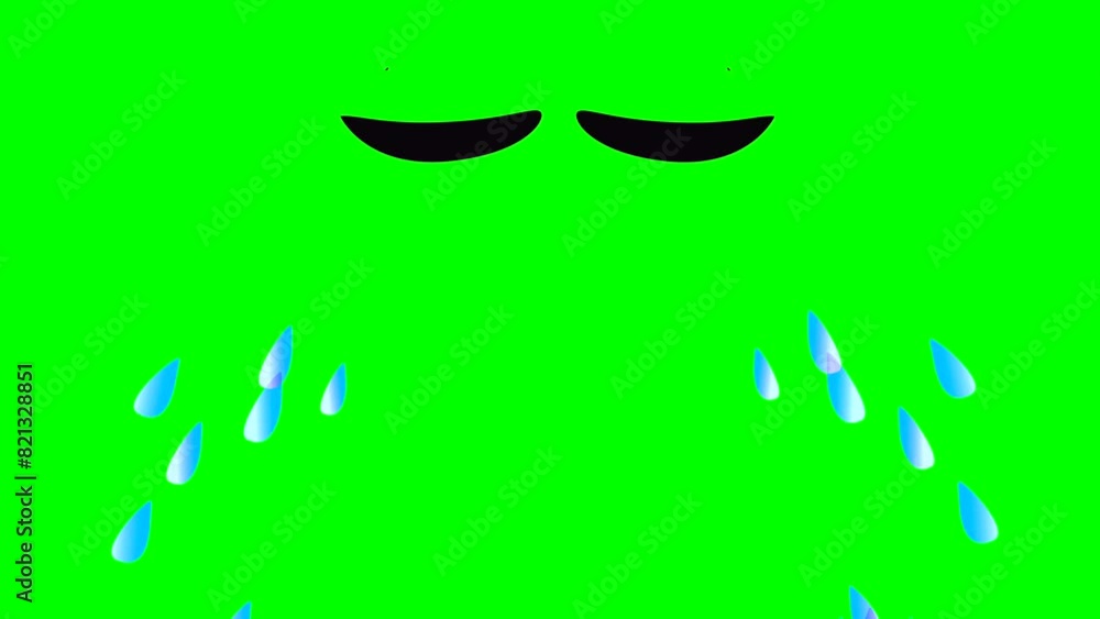Cartoon simple eye crying tears on green screen, chroma key insert on ...