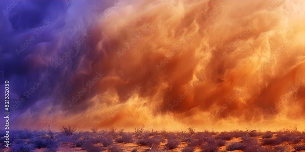 Closeup photo of dust storm in arid region highlighting desertification ...