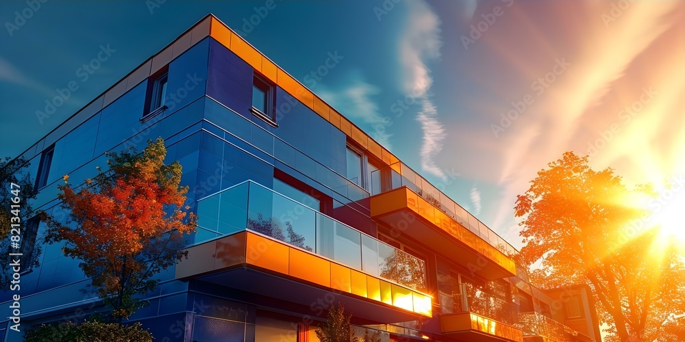 Building with solar panels harnessing suns energy to convert into ...