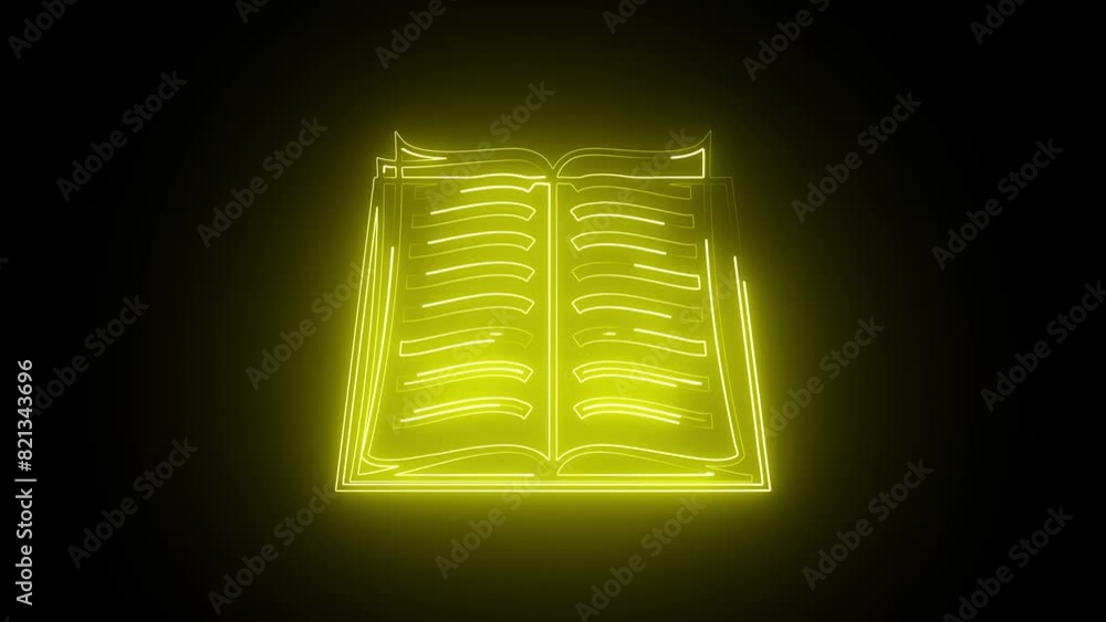 Open book icon animation. Neon glowing yellow book icon animation in ...