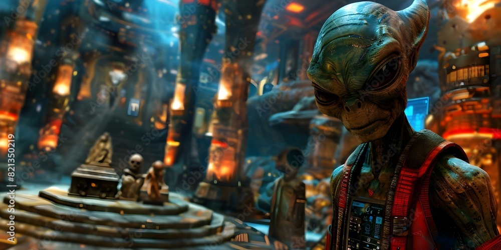 An alien explores a museum showcasing relics and data from various ...