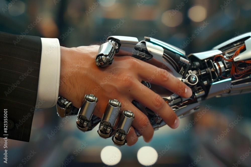 Human Hand Shaking Hands with a Robotic Hand: A Symbol of Technological ...