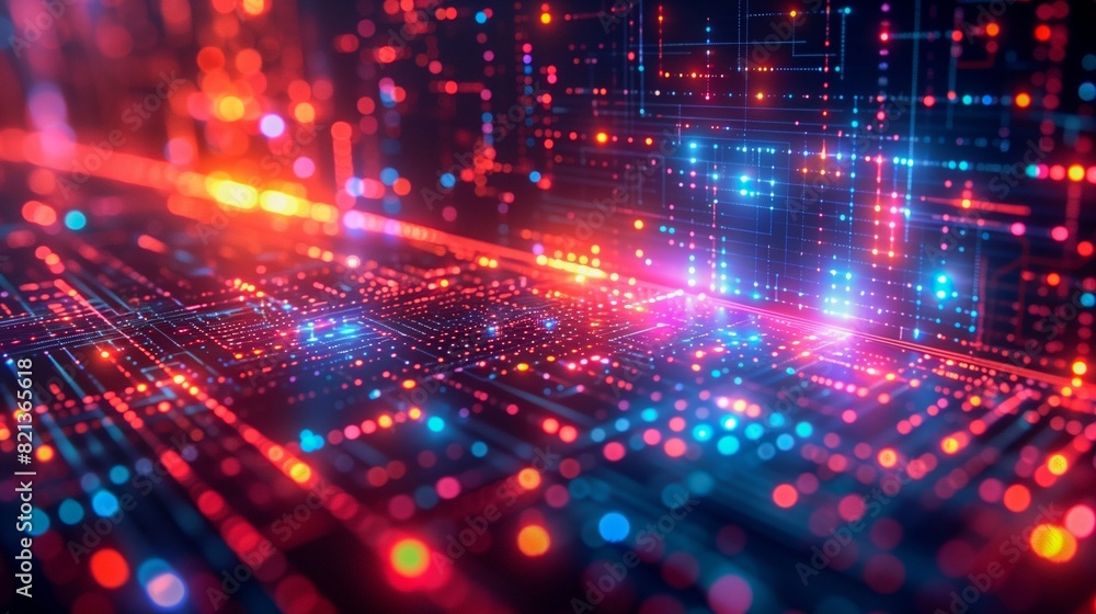 Advanced digital network visualization with red and blue nodes and ...