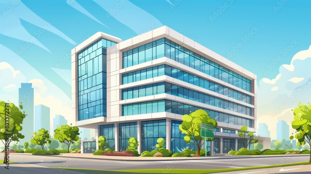 Cartoon Office Building. Full Color Illustration of Business Building ...
