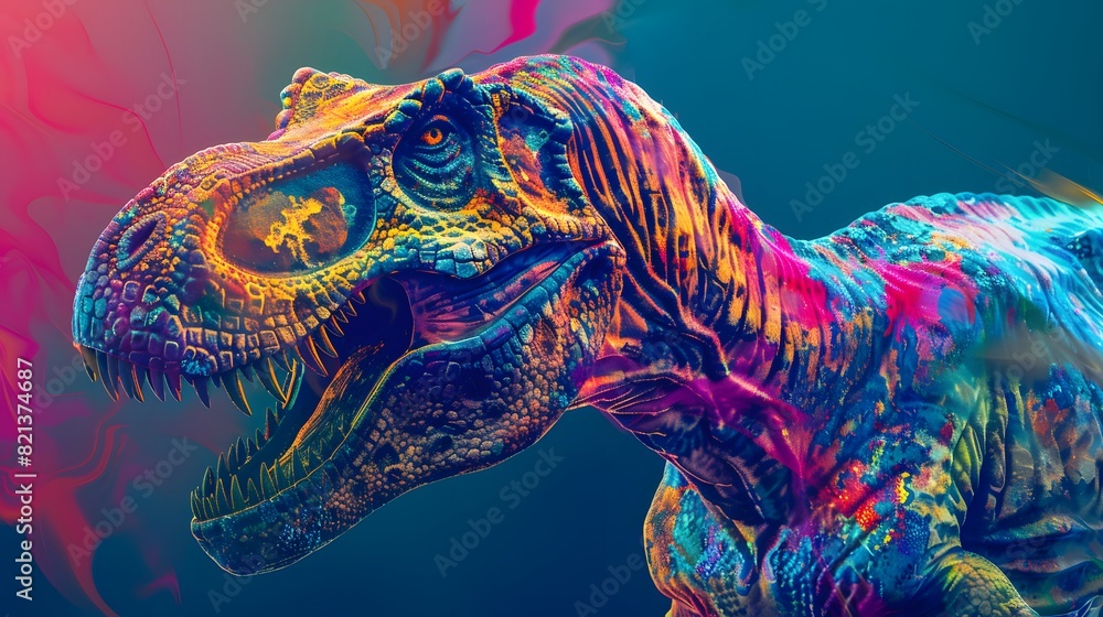 Abstract of Tyrannosaurus rex or T-rex dinosaur portrait in Cretaceous ...