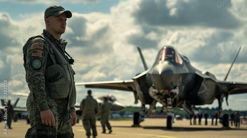 Young American Airman Standing Proudly on an Air Force Base During ...