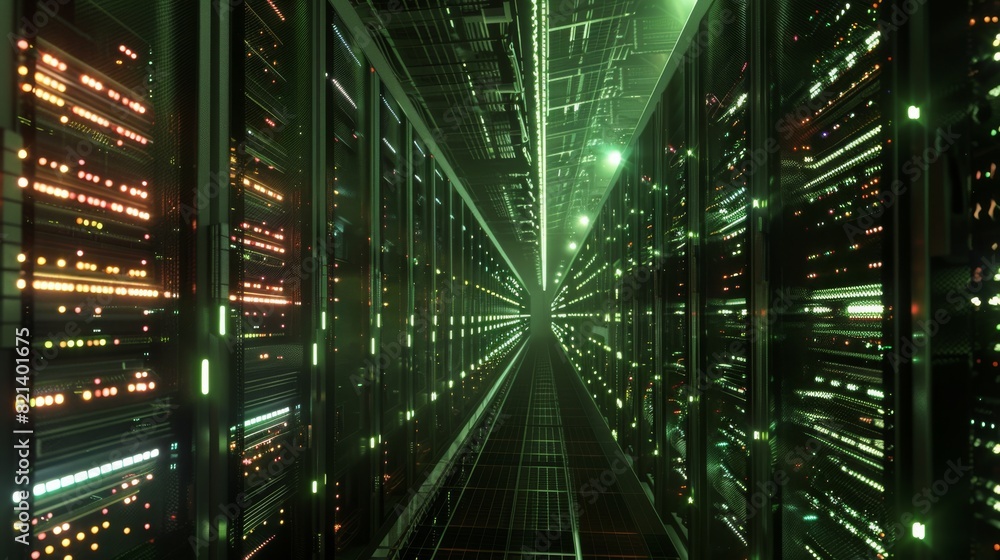 Server rack corridor in a data center for technology or science themed designs Stock ...