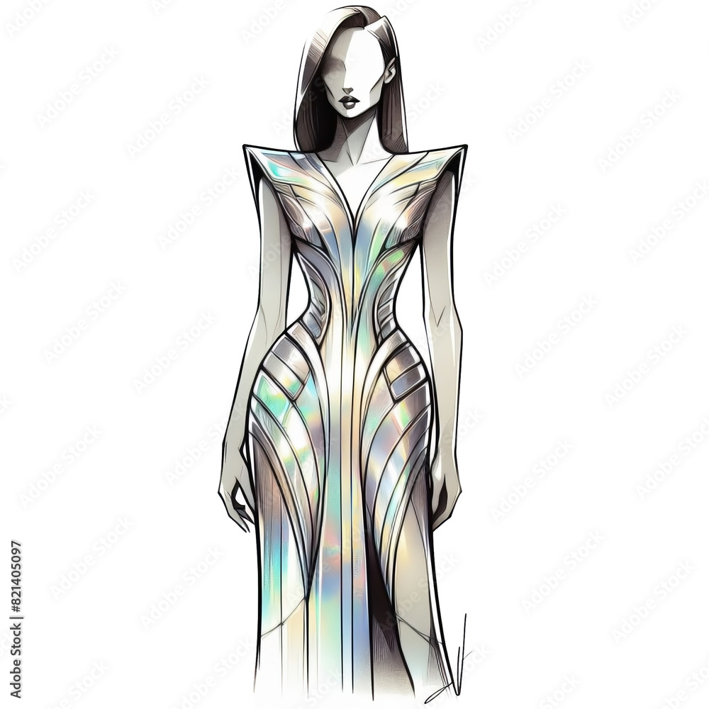 disegno schizzo illustrazione a matita e colori di figurino di moda ...