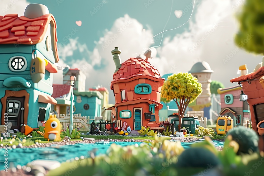 Capture a playful scene where everyday objects come to life in a ...