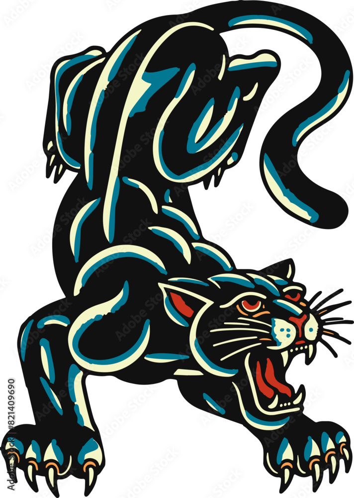 Crawling panther descending tattoo Vector Ai EPS SVG and PNG. Classic ...