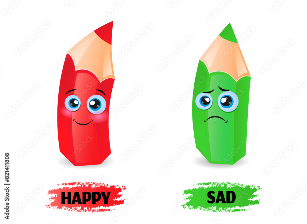 Opposite words Sad and Happy vector illustration. Sad and Happy ...